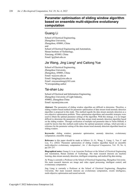 Pdf Parameter Optimisation Of Sliding Window Algorithm Based On