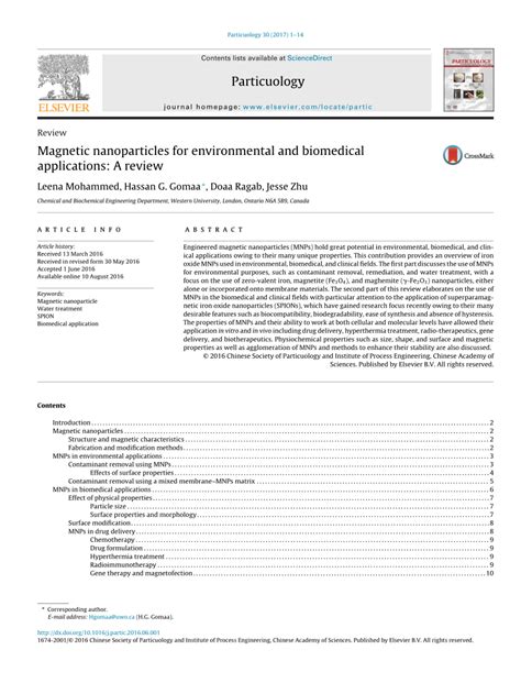 Pdf Magnetic Nanoparticles For Environmental And Biomedical Applications A Review