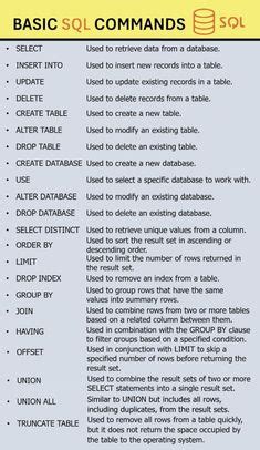 Basic sql commands | Sql tutorial, Sql, Data science learning