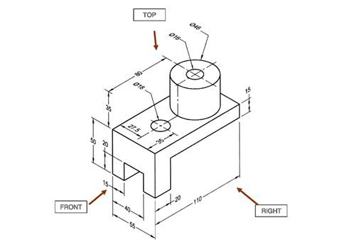 SOLVED Draw The Front Top And Right Side Views Isometric Pictorial And Completely Dimension