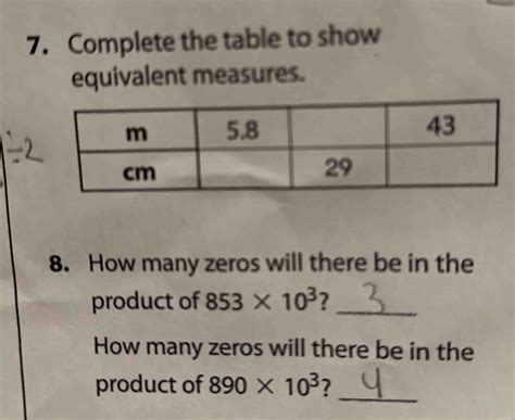 solved 7 complete the table to show equivalent measures 8 how many