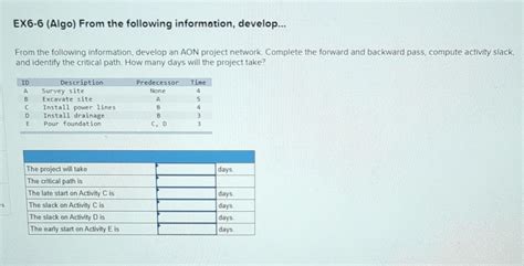 solved ex6 6 algo from the following information