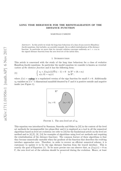 Pdf Long Time Behaviour For The Reinitialization Of The Distance Function