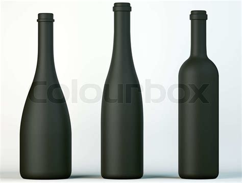 Three uncorked black bottles for wine or beverages on white | Stock ...