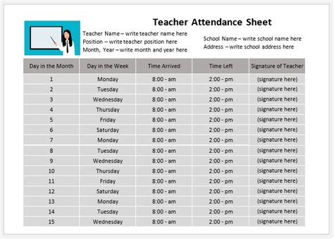 Teachers Attendance And Roll Book Teaching Attendance Sheet