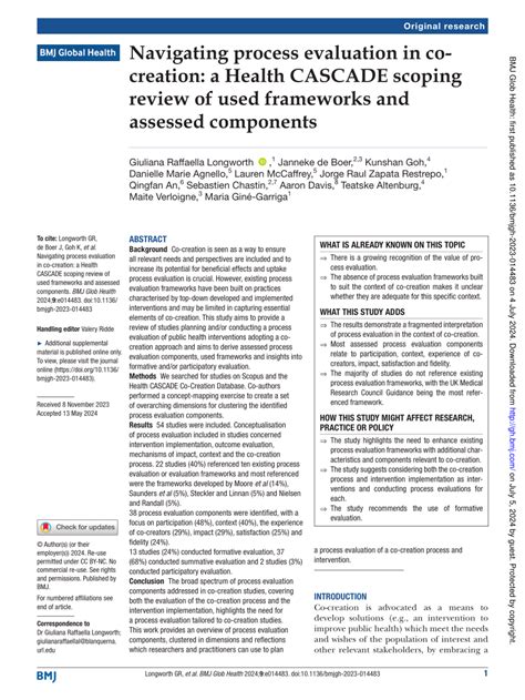 Pdf Navigating Process Evaluation In Co Creation A Health Cascade Scoping Review Of Used
