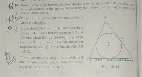 10 Prove That The Angle Between The Two Tangents Drawn From An External