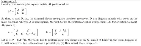 Solved Question Consider The Nonsingular Square Matrix M Chegg