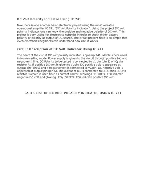 Dc Volt Polarity Indicator Using Ic 741 Download Free Pdf