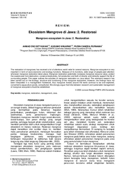 Pdf Mangrove Ecosystem In Java 2 Restoration