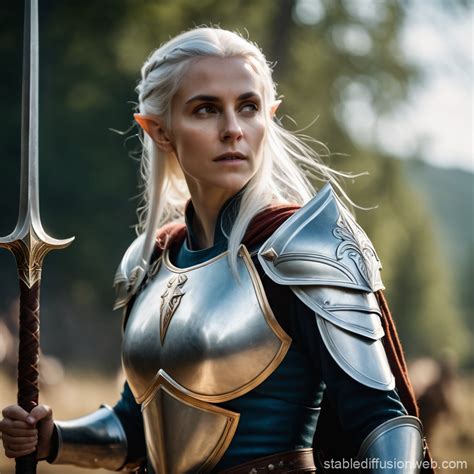 Female High Elf Cleric Of Low Level With White Hair Wearing Light Armor