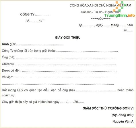 Mẫu giấy giới thiệu chuẩn nhất kèm file tải Word Trường Thịnh