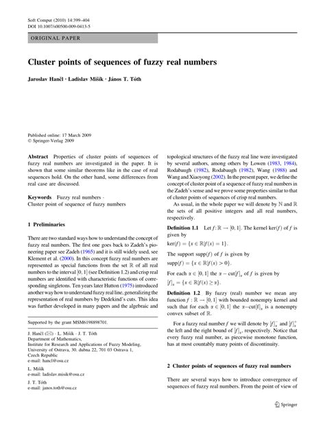 Pdf Cluster Points Of Sequences Of Fuzzy Real Numbers