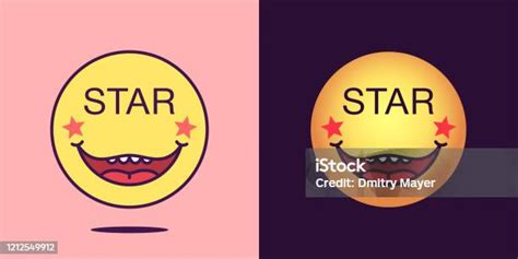 문구 스타와 이모티콘 얼굴 아이콘입니다 텍스트 스타와 별이 빛나는 이모티콘입니다 만화 얼굴의 집합 소셜 미디어에 대 한 감정 아이콘 감각 지각에 대한 스톡 벡터 아트 및