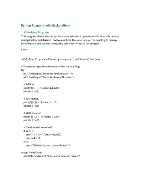 Python Programs With Explanations Pdf Software Engineering Computing