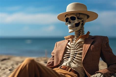 Free Ai Image Portrait Of Human Skeleton Sitting At The Beach