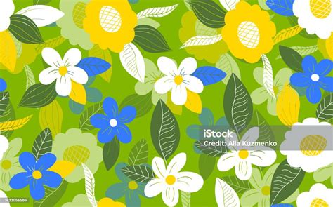 전통적인 민속 예술 장식을 기반으로 매끄러운 꽃 무늬 컬러 배경에 화려한 꽃 스칸디나비아 스타일 스웨덴 북유럽 스타일 벡터