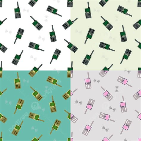 Set Of Seamless Patterns With Radio Station Transmits Wireless Signal