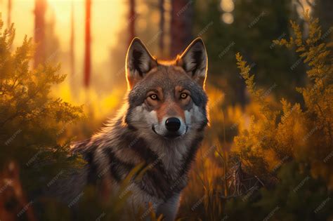 Premium Ai Image Gray Wolf In Forest