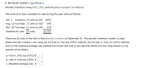 solved 4 be·06 05 algo algorithmic periodic inventory