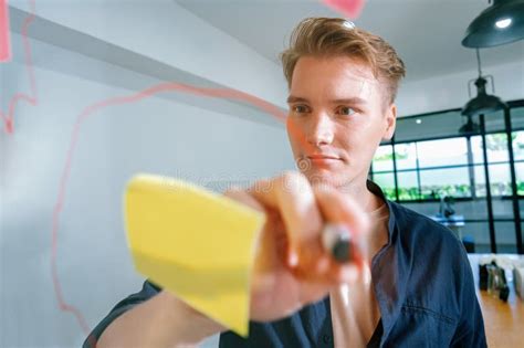 Businessman Writing Idea By Using Mind Map And Sticky Notes Immaculate
