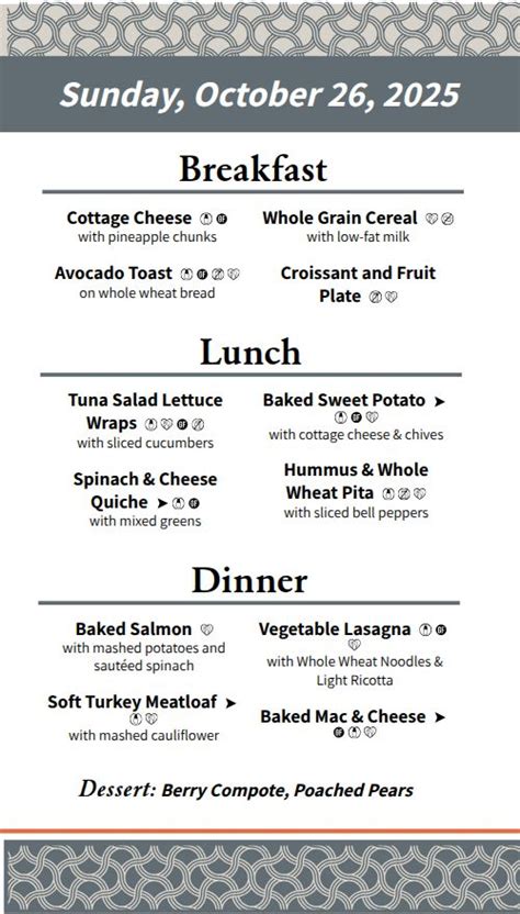 Vertical Digital Modern Daily Meal Card For Assisted Living Communities