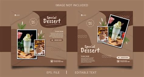 디저트 포스터 판매 소셜 미디어 홍보 및 인스 타 그램 배너 포스터 포스트 템플릿 디자인 프리미엄 벡터