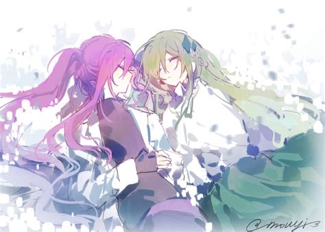 Safebooru 16personalities 2girls Braid Coat Green Hair Green Skirt