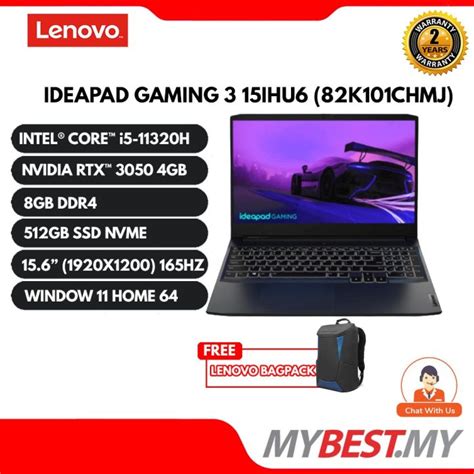 Lenovo Ideapad Gaming Ihu K Chmj Shadow Black Laptop I H Gb Gb Ssd