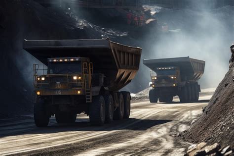 Premium Photo Large Trucks Loaded With Coal Pass Through The Mining