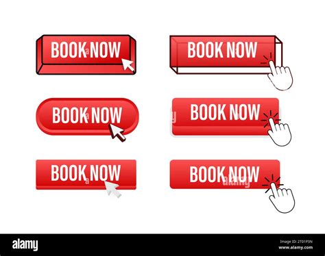 Book Now Button With Pointer Clicking Book Now Web Buttons Set User Interface Element In Flat