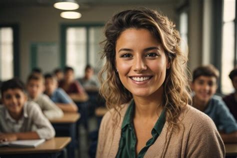 Premium Ai Image A Female Teacher Stands Proudly In Her Classroom Her