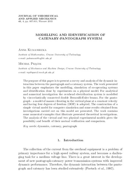 Pdf Modelling And Identification Of Catenary Pantograph System