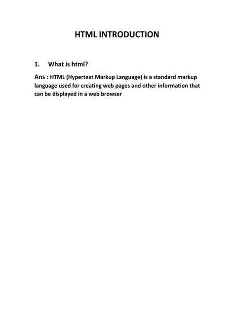 Html Introduction 1 What Is Html Ans Pdf