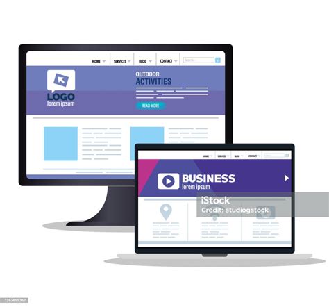 모형 반응형 웹 데스크톱 컴퓨터 및 태블릿 장치의 개념 웹 사이트 개발 개념에 대한 스톡 벡터 아트 및 기타 이미지 개념 개발 검색 Istock