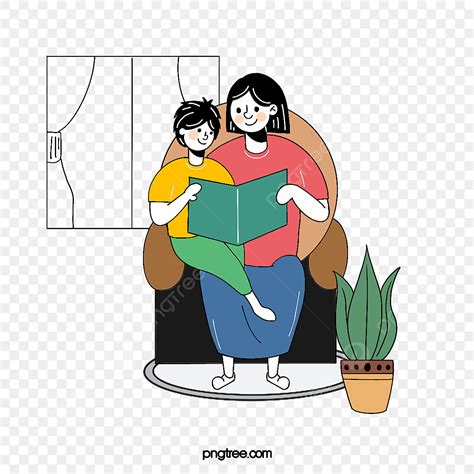 손으로 그린 만화 부모 자식 활동 독서 일러스트 그림 식물 바지 분홍 Png 일러스트 및 Psd 이미지 무료 다운로드 Pngtree