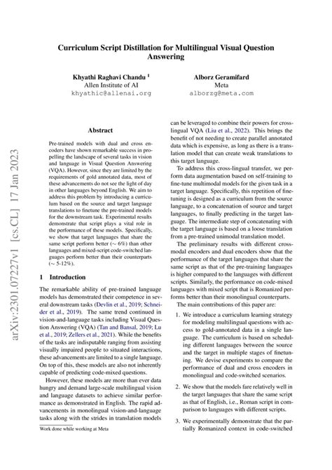 Curriculum Script Distillation For Multilingual Visual Question Answering Deepai