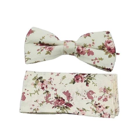 Cream Red And Rose Pattern Bow Tie Set Silverblingie
