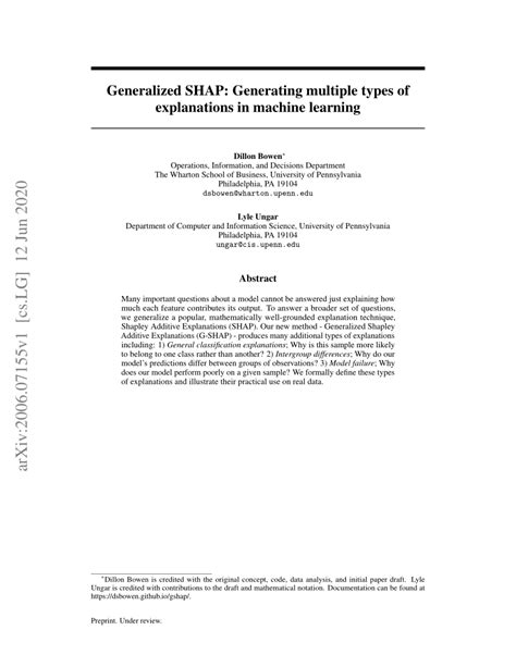 Pdf Generalized Shap Generating Multiple Types Of Explanations In