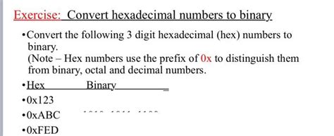Solved Exercise Convert Hexadecimal Numbers To Binary