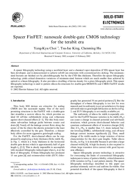 Pdf Spacer Finfet Nanoscale Double Gate Cmos Technology For The