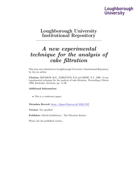 Pdf A New Experimental Technique For The Analysis Of Cake Filtration