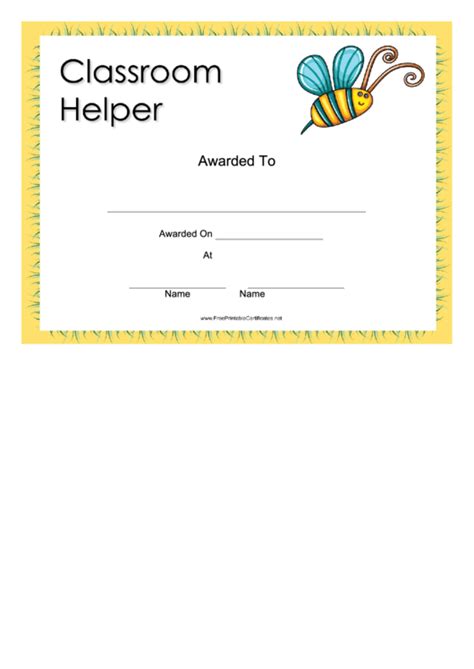 Classroom Helper Certificate Printable Pdf Download