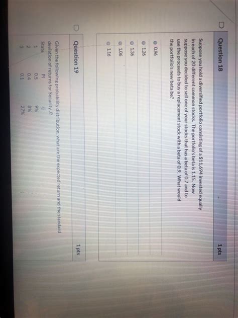 Solved Question 18 1 Pts Suppose You Hold A Diversified