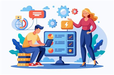 A Man And A Woman Are Collaboratively Fixing A Network Error Using A