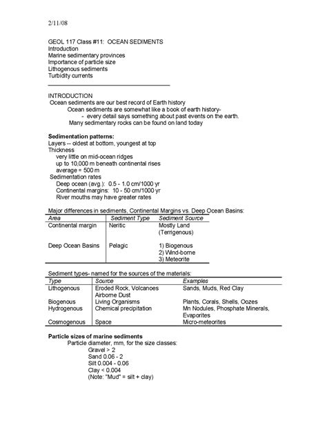 Ocean Sediments The Oceans Notes Geol 117 Docsity