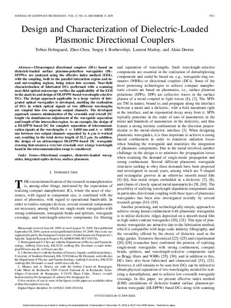 Pdf Design And Characterization Of Dielectric Loaded Plasmonic Directional Couplers Zhuo