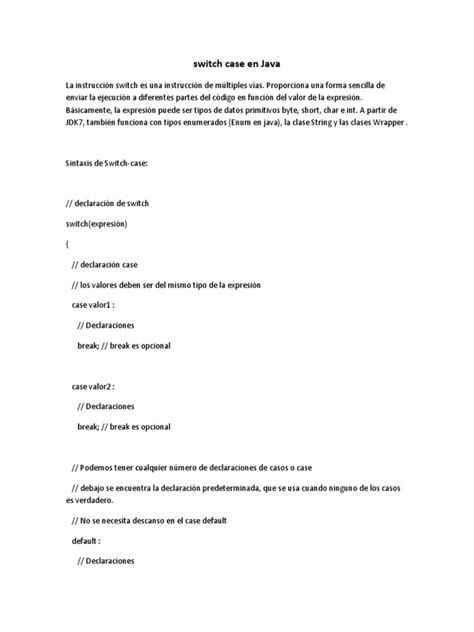 Switch Case En Java Pdf Java Lenguaje De Programación Tipo De Datos