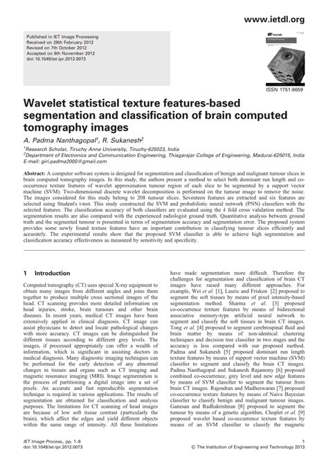 Pdf Wavelet Statistical Texture Features Based Segmentation And