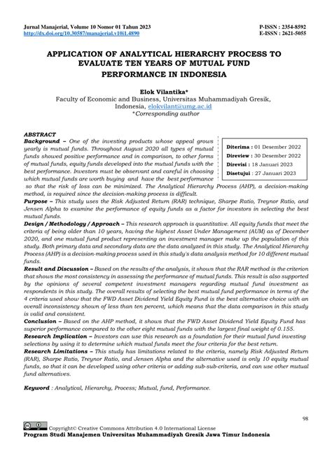 Pdf Application Of Analytical Hierarchy Process To Evaluate Ten Years